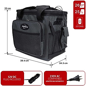 Koolatron Electric Portable Cooler Plug in 12V Car Cooler Bag,26 qt (25 L) Black/Gray Soft-Sided No Ice Thermo Electric Portable Fridge for Camping, Adjustable Shoulder StrapTravel Trucking Road Trip.
