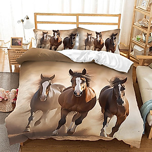 AILONEN Horse Duvet Cover Set Queen Size, Galloping Horse Comforter Cover Set for Kids Teen Boys Girls,3 Pieces Bedding 3D Printed Quilt Cover and 2 Pillowcases