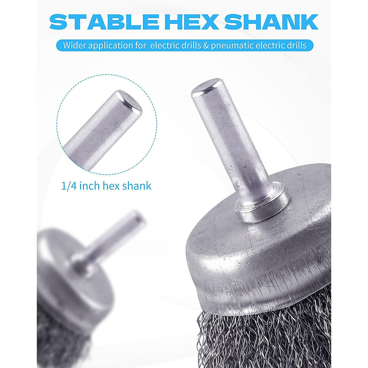 Rocaris 7 Pack Carbon Steel Wire Wheel Brush, Cup Brush, Wheel Brush, Pen Brush Set with 1/4-Inch Round Shank for Rust Removal, Corrosion and Scrub Surface