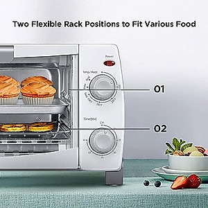 Dominion 4 Slice Small Toaster Oven Countertop, Retro Compact Design, Multi-Function with 30-Minute Timer, Bake, Broil, Toast, 1000 Watts, 2-Rack Capacity, White