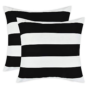 Yastouay 2 Pack Throw Pillow Covers, Black White Pillow Covers, Stripe Decorative Pillow Case, Farmhouse Striped Cushion Cover for Sofa Couch Chair Bed, 18 x 18 Inches