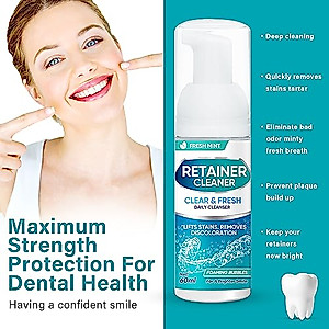 Farrinne Retainer/Aligner Cleaner Foam - Removes Stains, Plaque & Bad Odor - Suitable for Invisalign, Braces, Mouth Guards, Night Guards & Removable Dental Appliances - 60ml