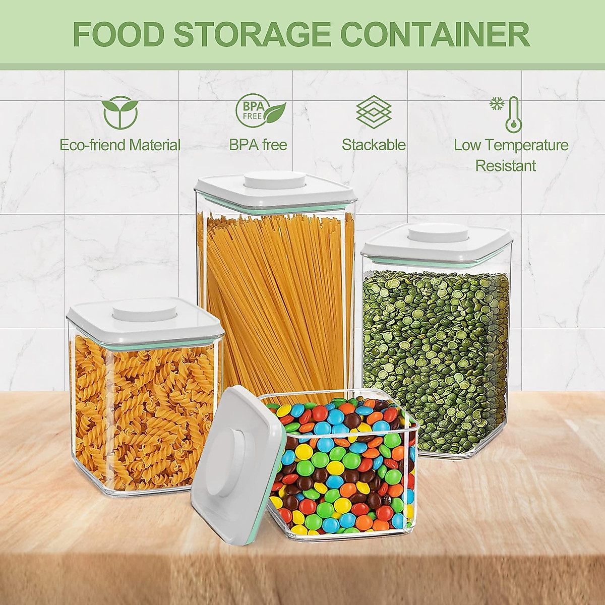 Yukaione Airtight Food Storage Containers Set (4-Pack) – One-Button Pop-Up Lids, BPA-Free, Stackable Dry Food Containers for Pantry, Flour, Sugar, Cereal, Coffee & Snacks – Dishwasher Safe