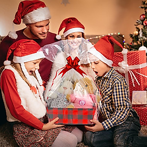 Kolewo4ever 36Pcs 12 Pack Christmas Basket Gift Set 8x10'' Gifts Baskets for Gifts Empty to Fill with Basket Empty, Basket Bags, Red Pull Bows for Christmas Holiday (Red and Black Plaid)