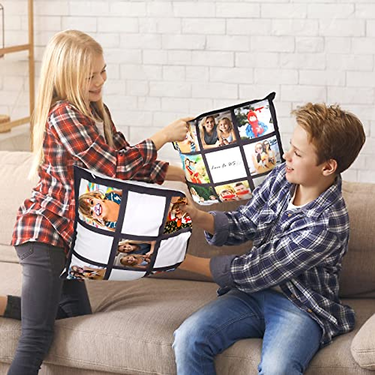60"x50" Sublimation Blanks Throw Blanket with 20 Photo Panel Heat Press Custom Personalised Printable Panels Baby Printed Blanket Flannel Fleece 2 PCS Pillow Cover Throws Bed Sofa Couch Home Bedroom