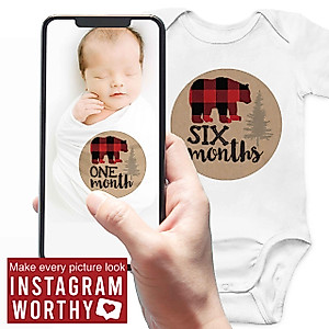 16 Monthly Baby Milestone Stickers Boy - Lumberjack Baby Monthly Milestone Stickers for Baby Boy, Milestone Baby Monthly Stickers, Baby Month Stickers for Baby Photo Props, Monthly Baby Stickers Boy