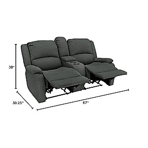 RecPro Charles 67" Double Recliner RV Sofa with Console and Cupholders | Zero Wall Loveseat for Camper | Wall Hugger Couch | Fifth Wheel Theater Seating | Replacement RV Furniture | Fossil Cloth