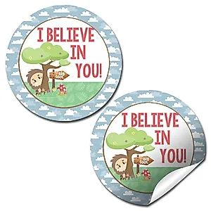 I Believe in You Bigfoot Appreciation & Encouragement Sticker Labels, 40 2" Party Circle Stickers by AmandaCreation, Great for Teachers, Co Workers, Employees and Anyone Who Needs to Feel Appreciated