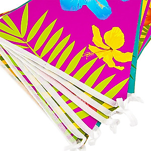 FEPITO 2 Pack Hawaiian Bunting Banners Luau Tropical Bunting 6 Meters for Summer Luau Tiki Beach Party Decorations
