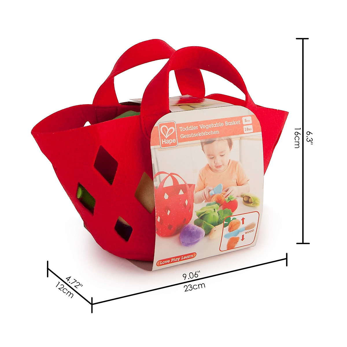 Hape Toddler Vegetable Basket |Soft Vegetable Shopping Basket, Toy Grocery Food Playset Includes Cabbage, Bean Pod, Carrot, and More