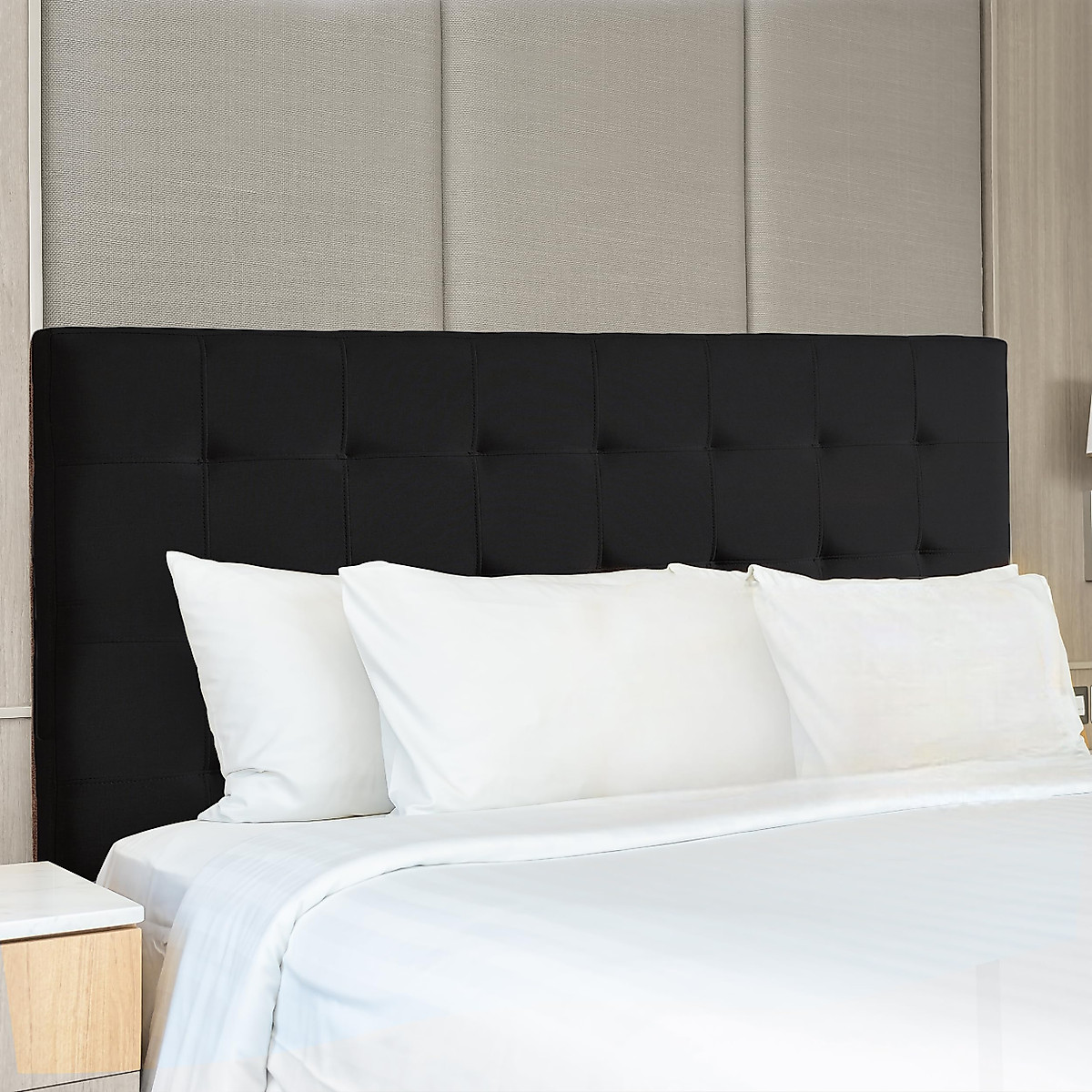 Jessenia Queen Headboard Only, Height Adjustable Bed Headboard Queen Size, Square Tufted Headboard Queen Size with 12 Positions, Metal Legs, Wall/Bed Mount, Linen Fabric Headboard Queen, Black