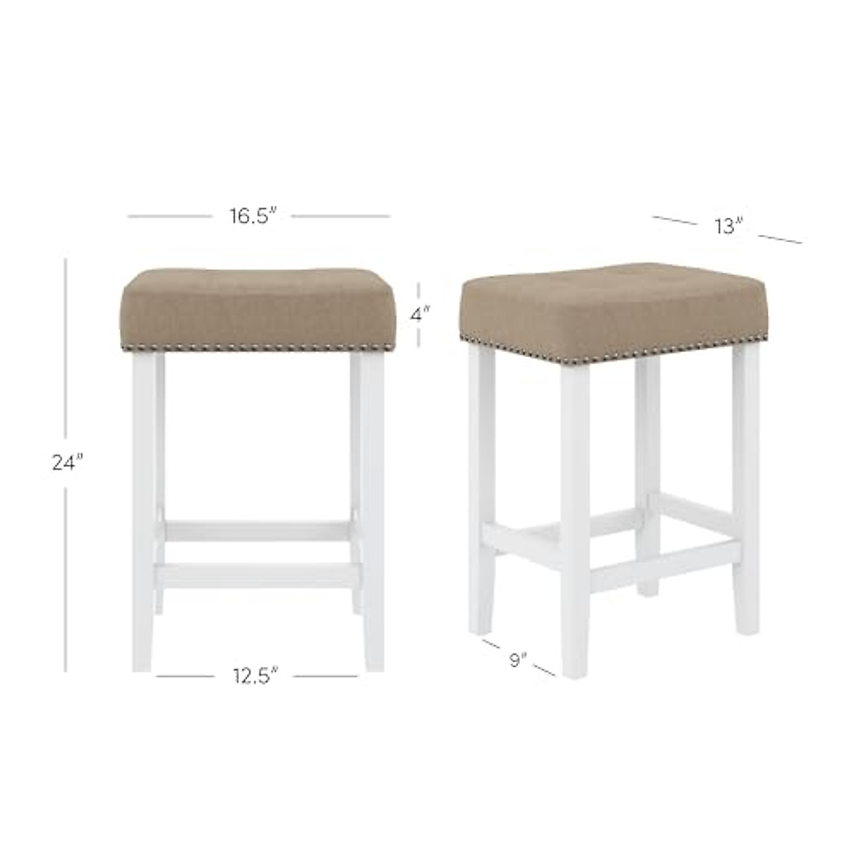Nathan James Hylie Nailhead Wood Pub-Height Kitchen Counter Bar Stool 24", Natural Flax/White