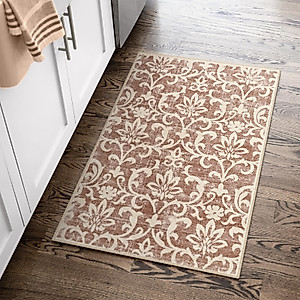 Morebes Vintage Small Area Rug,2x3 Rug Non Slip, Washable Kitchen Rug Floral Door Rugs for Entryway Indoor,Non Shedding Kitchen Sink Throw Carpet for Bathroom Laundry, Pinkish-Rust