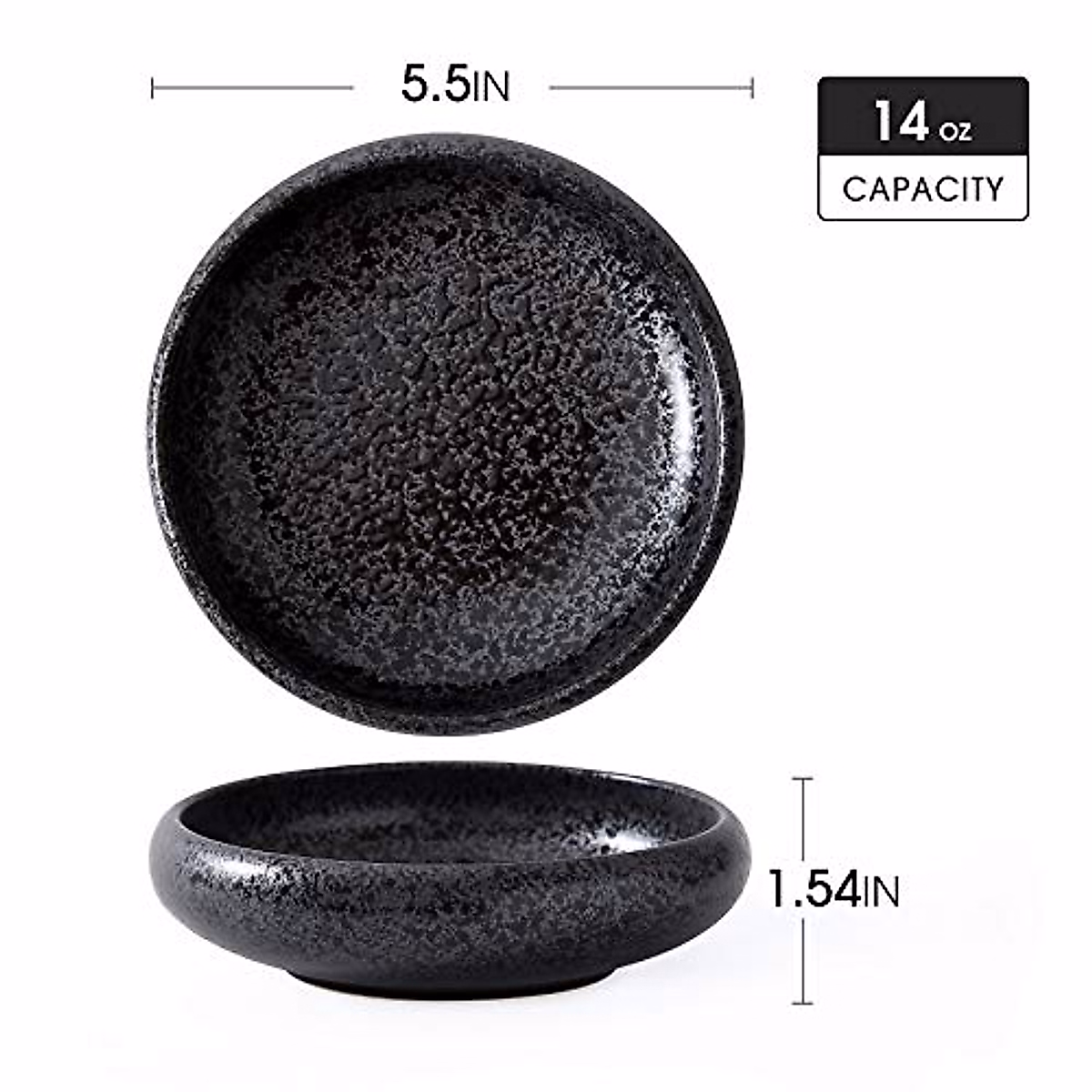Uaral Japanese Plates Serving Dishes,Salad Bowl Set,Dessert Plate,Appetizer Plate Set of 4,5.5inch(Black Speckled)
