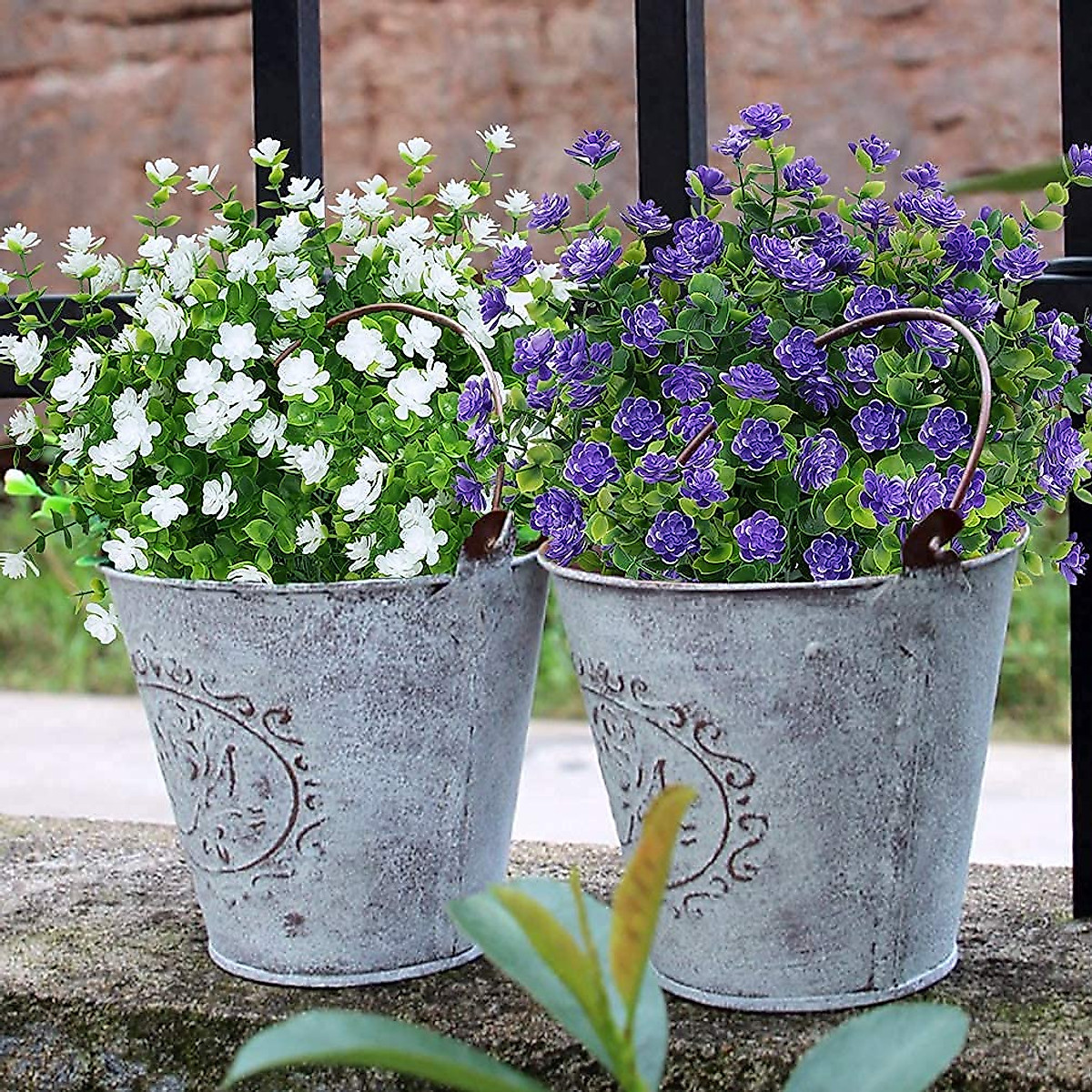 JyiHope Artificial Fake Flowers Boxwood, Faux Flowers Plants Outdoor UV Resistant Greenery Shrubs Indoor Outside Hanging Planter Home Porch Garden Farmhouse Decor (6 Bundles, Pink)