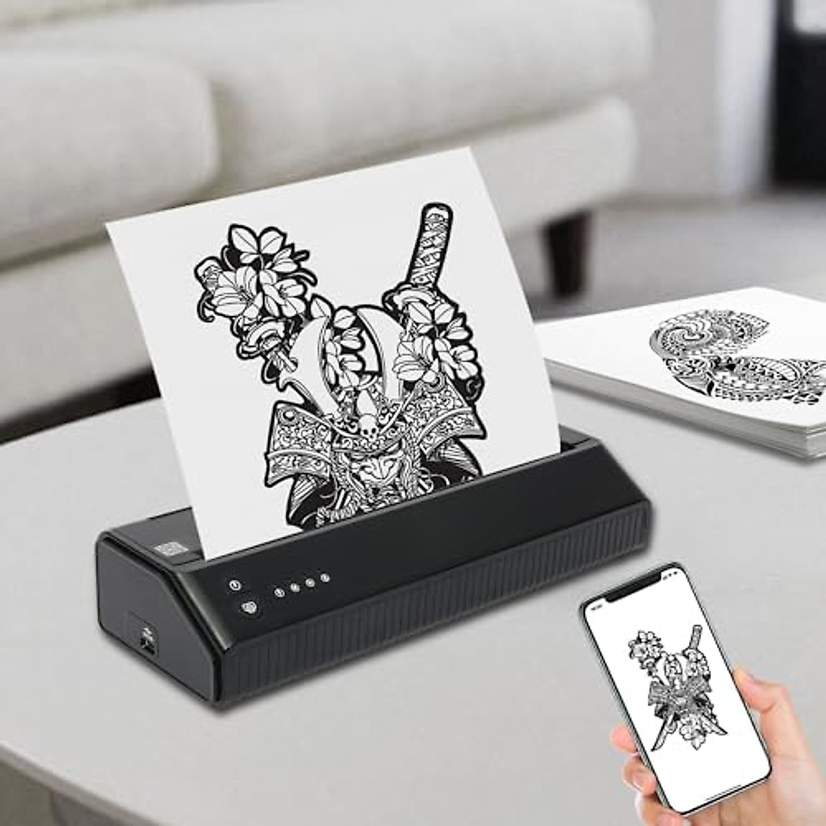 Kathring Portable Printer, 5V 2A USB/Bluetooth Wireless Thermal Printer Monochrome Portable Printer for Standard A4 Transfer Paper, Black