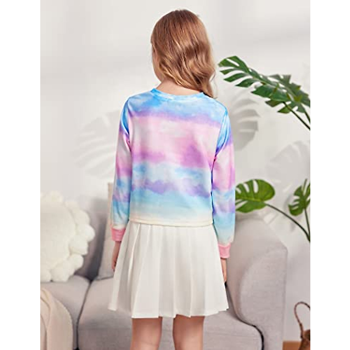 Arshiner Girls Casual Twist Front Light Weight Sweatshirt Tie Dye Printed Long Sleeve Crop Tops Pullover Size 7-8 Years