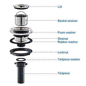 ROVOGO 3-1/2-inch Kitchen Sink Drain, Stainless Steel Removable Deep Basket Strainer, Tailpiece Included