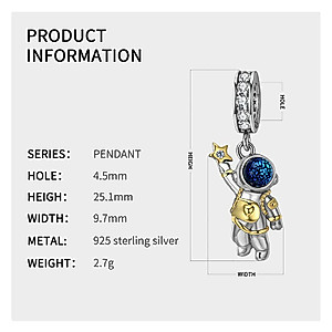 CHTLOR Astronaut Dangle Charm Star picker Charm 925 Sterling Silver Pendant women's necklace bracelet DIY accessories Fit for European Charm Bracelet