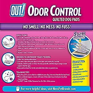 OUT! Odor Control Extra Large Dog Pads | Absorbent Pet Training and Puppy Pads | 60 Pads | 26 x 24 Inches