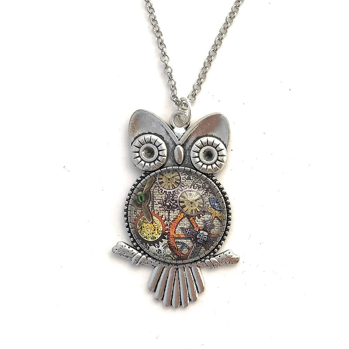 Steampunk Owl Necklace for Women - Glass Cabochon Pendant - Handmade