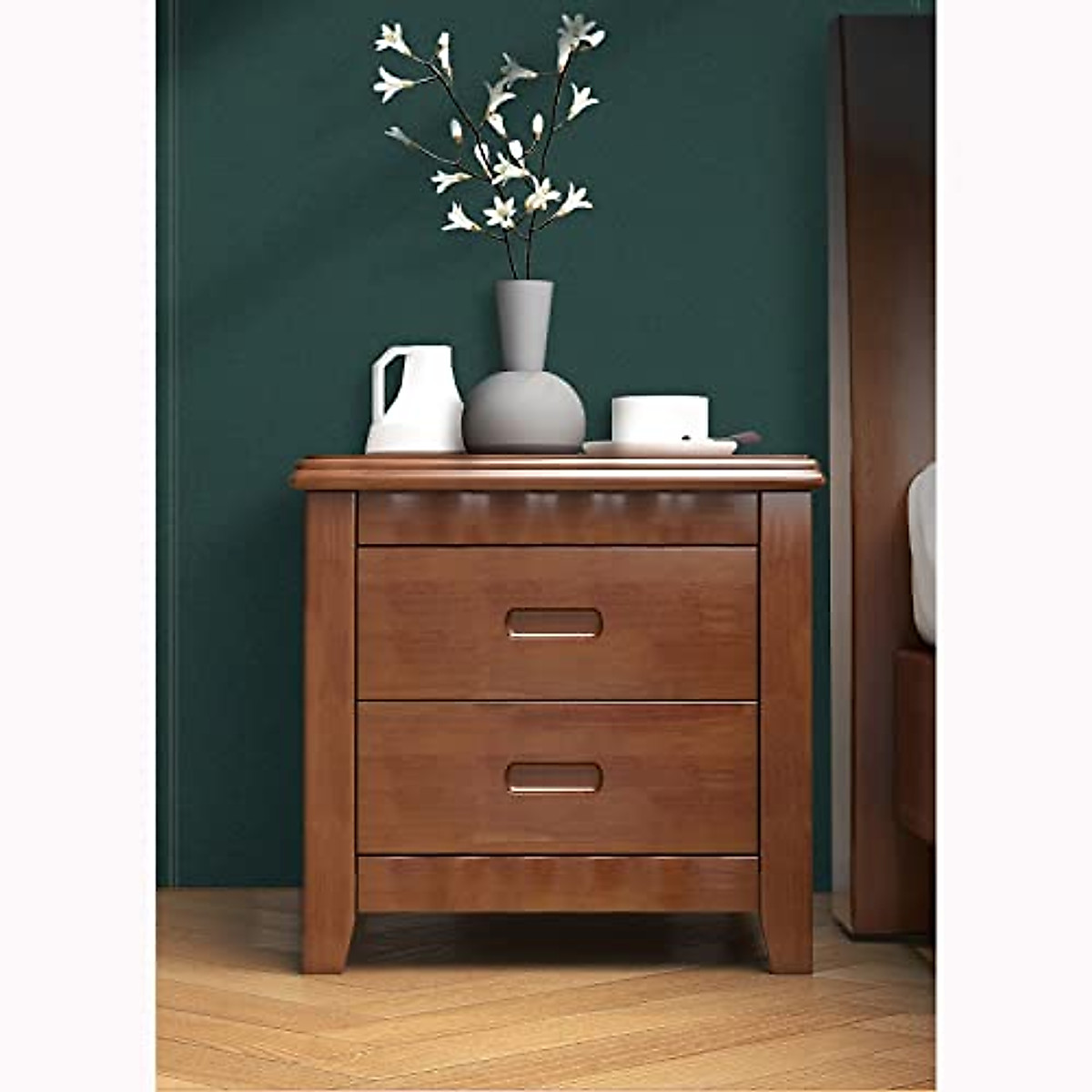 FFNUM Bedside Table Nightstand with 2 Drawers and Wood Legs, Large Storage Space Side Sofa Table for Bedroom, Living Room, Hallway Night Stand