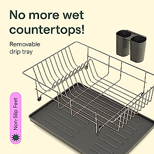 Compact Dish Rack - Sink Drying Rack, Dish Drainer for Kitchen, Stainless Dish Drying Rack Over The Sink, Space Saving Kitchen Sink Rack w/Removable Drip Tray Utensils Holder