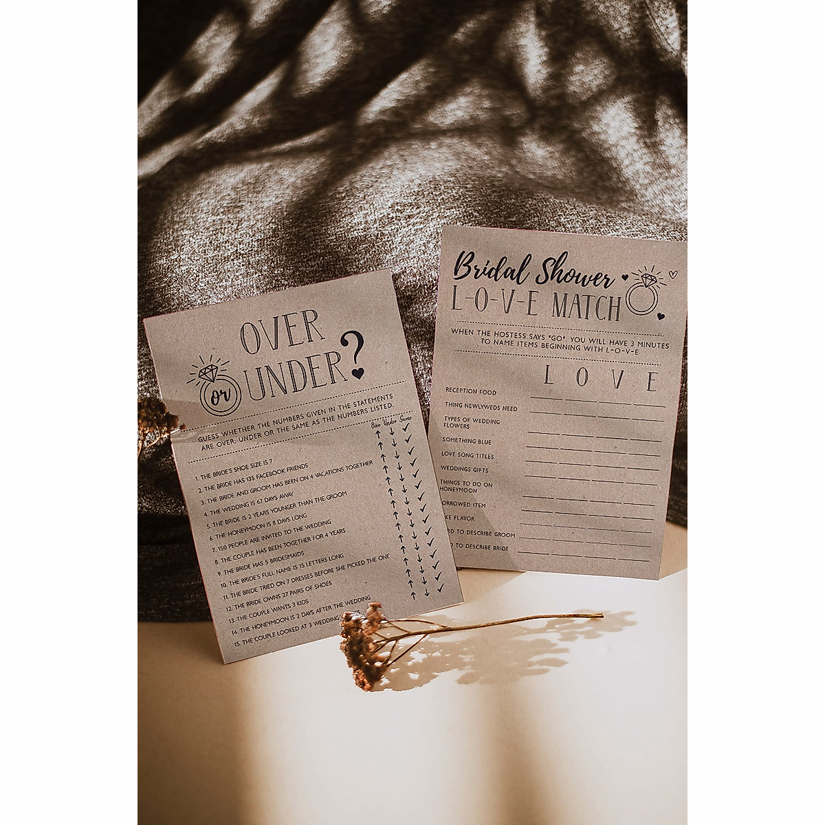 Your Main Event Prints Bridal Shower Bachelorette Games, Rustic Kraft, Word Match, What Did The Groom Say, Over and Under, Wedding Alphabet, 25 games each