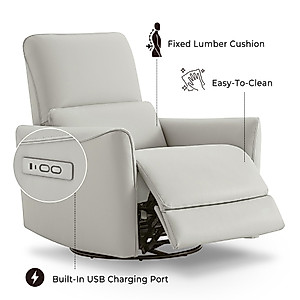 CHITA Power Recliner Swivel Glider, FSC Certified Upholstered Faux Leather Living Room Reclining Sofa Chair with Lumbar Support, Cream