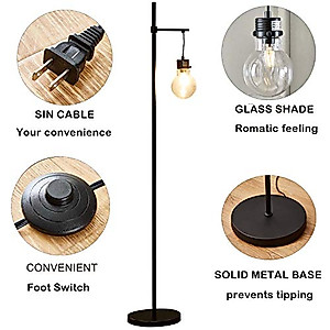 SKY FORTUNE Industrial Floor Lamp with Bulb,Metal Standing Lamp, E26 Socket, On/Off Footswitch, Modern Minimalist Floor Lamp for Bedroom, Living Room,Office,Black