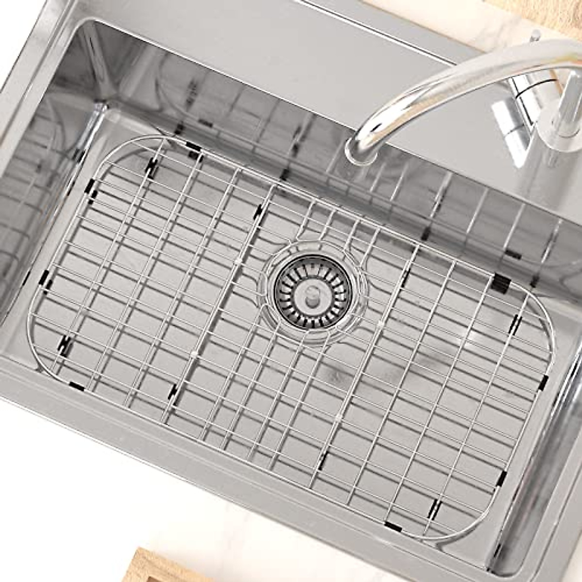 SANNO Over The Sink Expandable Dish Drying Rack Sink Protector Grid 26" L X 14" W, Kitchen Sink Protector Bottom Grid, Stainless Steel, for Sink