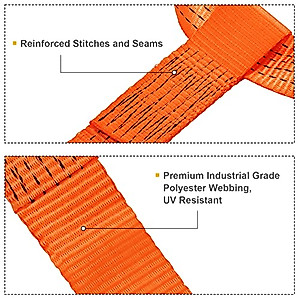Partsam Tow Dolly Basket Straps - 2 Pack Equipped with Flat Hooks, Car Wheel Straps System Tire Net, Fits 15"-19" Tires/Wheels, 10000 lbs Break Strength, Orange, with 1 Carrying Bag