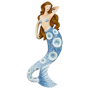 Bownew Resin Ocean Theme Wall Decor Hanging Coastal and Beach Style Wall Decorations for Bathroom Living Room and Outdoor Area, Mermaid