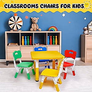 BBTO Kids Study Table and 4 Chair Set Height Adjustable Children Table and Chairs Set Kids Dining Table with Chairs for Toddler Ages 3-10, for Home, Daycare, Classroom, Easy to Wipe