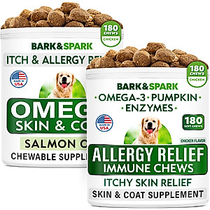 Allergy Relief + Omega 3 for Dogs Bundle - Anti-Itch Skin & Coat Supplement + Skin Allergy - Omega 3 Fish Oil + EPA & DHA Fatty Acids - Itching&Paw Licking + Itch Relief - 360 Chews - Made in USA