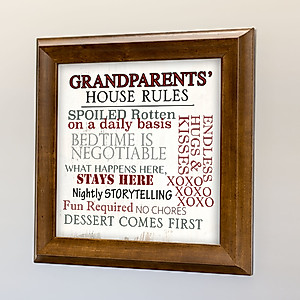 Cottage Garden Grandparents' House Rules 12 x 12 Woodgrain Framed Wall Art Plaque