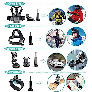 Appolab 61 in 1 Action Camera Accessories Kit for AKASO EK7000 GoPro Hero 11 10 9 8 7 6 5 4 Hero Session Gopro Max Insta360 Xiaomi Yi DJI AKASO Campark Action Camera (61 in 1)