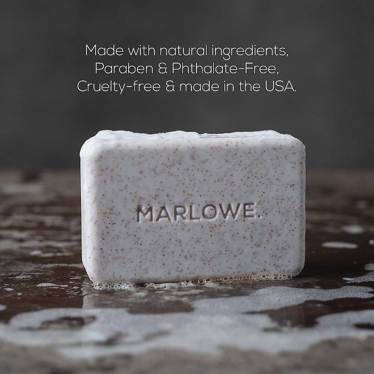 MARLOWE. No. 102 Men's Body Scrub Soap 7 oz, Warm Santal Scent, Best Exfoliating Bar for Men, Made with Natural Ingredients, Apricot Seed Powder, Shea Butter, Olive Oil, Green Tea Extracts