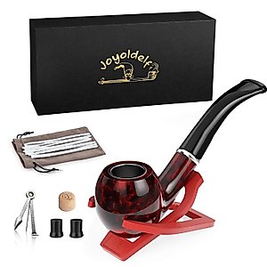 Joyoldelf Tobacco Pipe, Classic Smoking Pipe with Foldable Tobacco Pipe Stand, Bent Tobacco Pipes for Smoking with Gift Box and Smoking Accessories