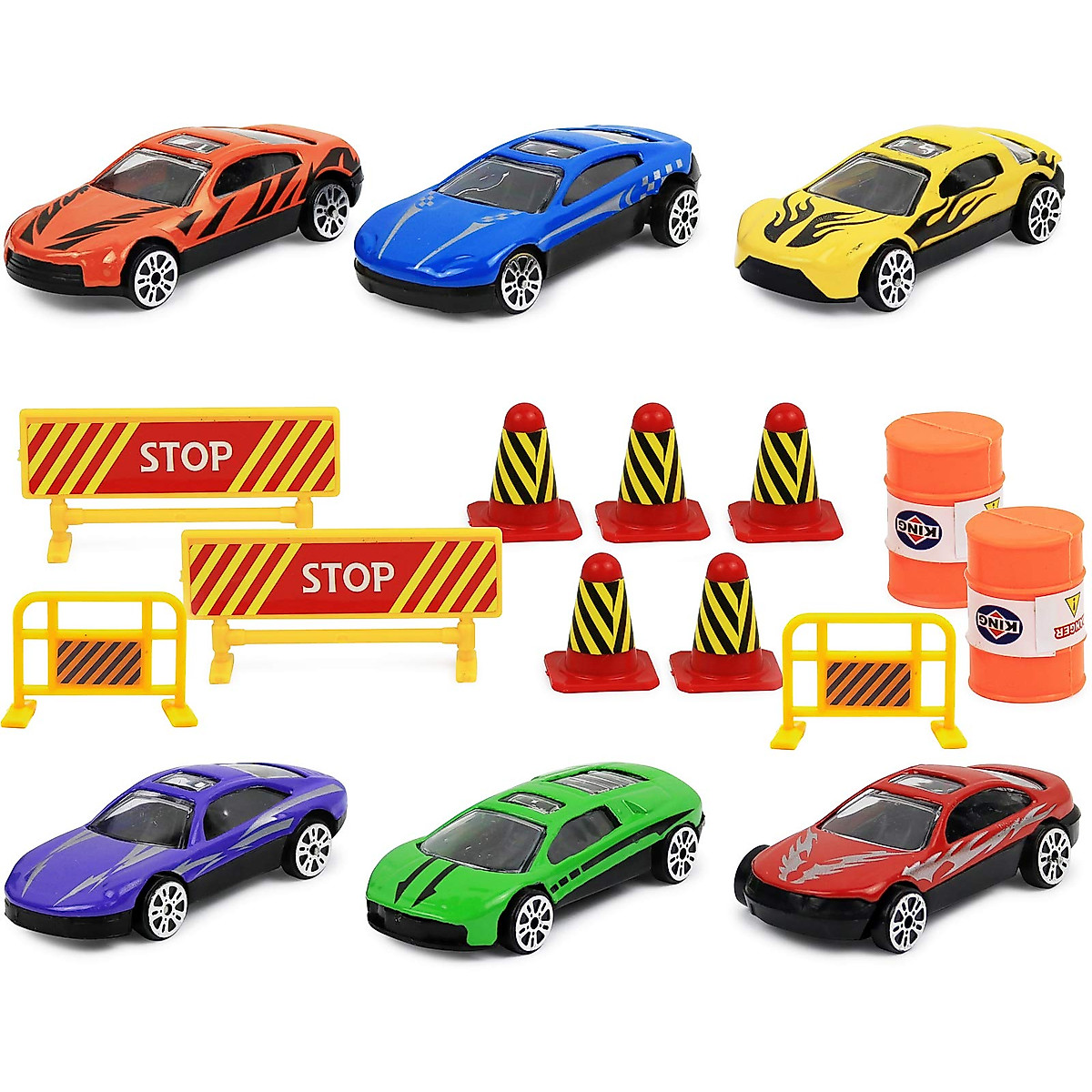 Click N' Play Truck Transport Carrier Toy for Boys and Girls, 15 Piece Hauler Truck with Cars, Road Signs, & More, Includes 28 Car Slots - Great Gift For Toddlers & Kids Age 3+, Black