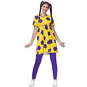 Women's Halloween Short Sleeve High Waist Yellow Dress Round Neck Susei Carmichael Costume with Leggings XL