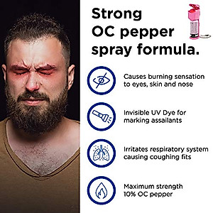 Mace Brand Pocket Pepper Spray (Hot Pink) – Accurate 10’ Powerful Pepper Spray with Flip Top Safety Cap, Leaves UV Dye on Skin – Great for Self-Defense