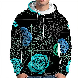 Muscularfit men hoodies with zipper Halloween Crewneck Sweatshirt Men Funny Cobweb Floral Print Graphic Tee Shirt Drawstring Long Sleeve Pullover Top time limited deals today Blue 3X