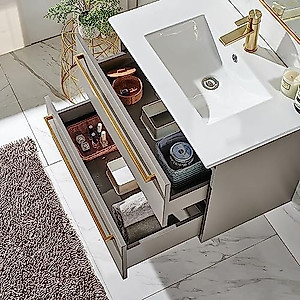 30" Bathroom Vanity with Sink Combo,Wall Mounted Bathroom Vanity Cabinet with Two Soft Close Drawers,Floating Bath Vanity with White Ceramic Basin Sink Top,with Handles for New Home Furniture