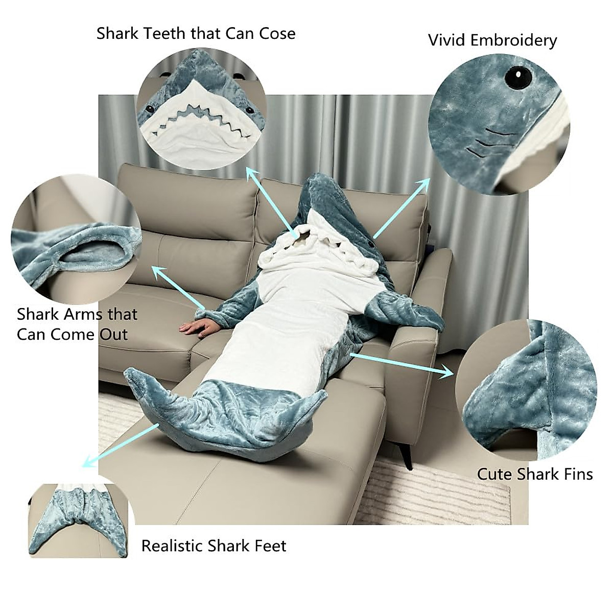 SunBritly Shark Blanket Kids Shark Sleeping Bag Shark Onesie Cosplay Shark Costume Shark Gifts(S,Please refer to the size chart before purchasing)