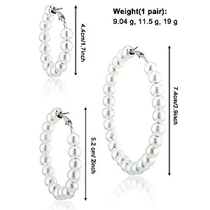 3 Pairs Pearl Hoop Earrings Pearl Earrings for Women Girl Brides Gift (Silver Earring Needle)