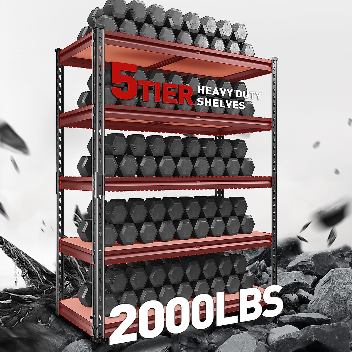 REIBII 2000LBS Garage Shelving Heavy Duty 72''H Storage Shelves 5 Tier Metal Shelves, Adjustable Metal Shelving Unit for Basement Pantry 35.5" W x72 H x 15.8" D, 2Pack