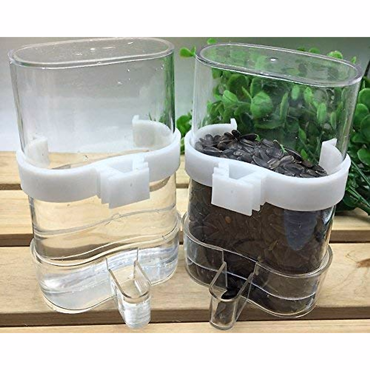Hypeety Bird Feed Water Dispenser 2 PC Pet Feeder and Water Cup 200ml / 7.05 oz Clear Bird Cage Feeder for Finch Parakeet Small Bird (Color Random & Pack of 2)