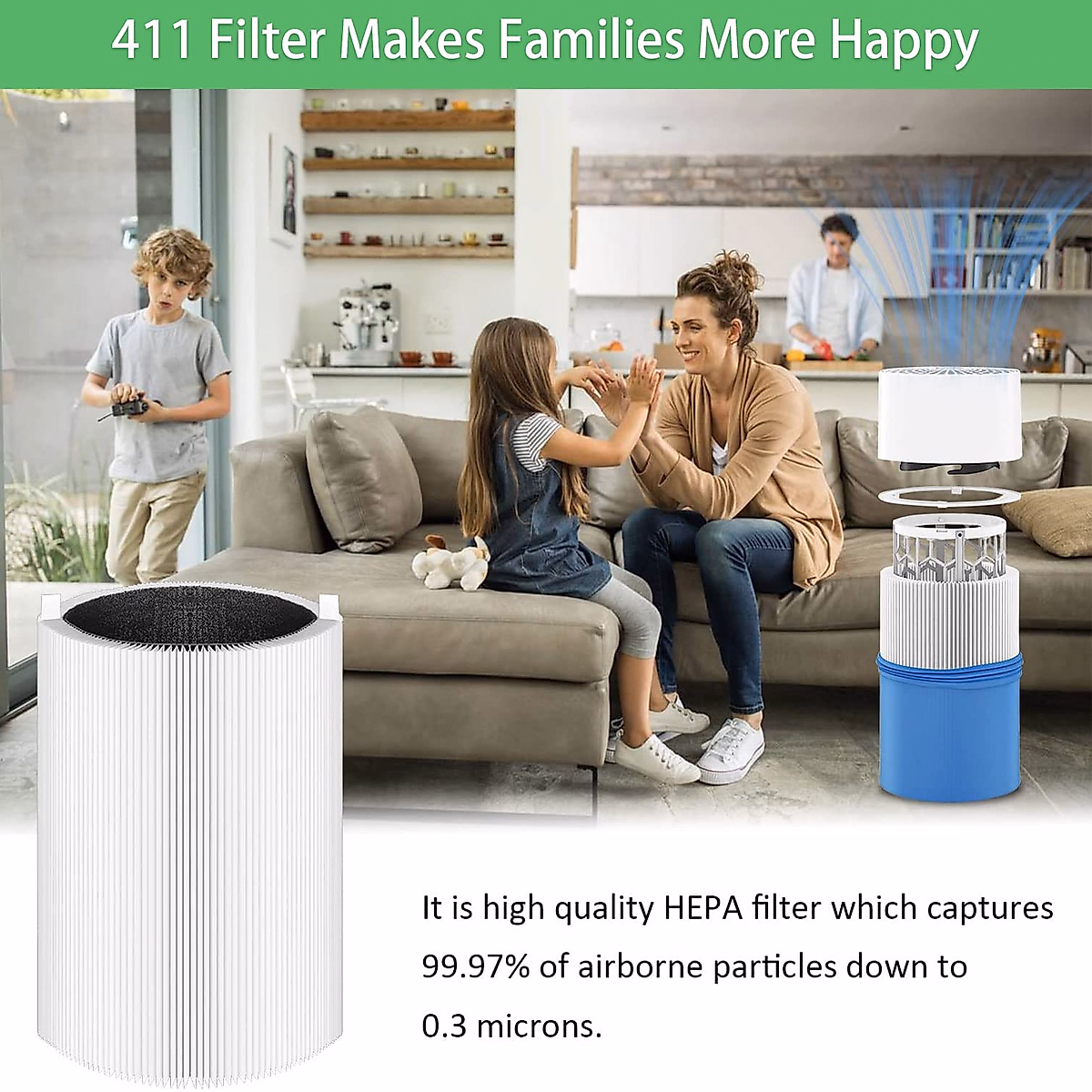 Laukowind Replacement Filters for Blueair Blue Pure 411 411+ Auto Mini - HEPA Parts with Silent Activated Carbon, Fit for Cleaner Pet Filter - 2 Pack