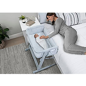 Delta Children babyGap Whisper Bedside Bassinet Sleeper with Breathable Mesh and Adjustable Heights - Lightweight Portable Crib - Made with Sustainable Materials, Grey Stripes